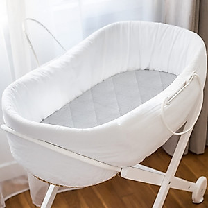 Bassinet Mattress Pad Cover, Compatible with Rectangle/Hourglass/Oval Bassinet Mattress, 2 Pack Waterproof and Soft Cotton Sheet, Breathable Bamboo Sleep Surface (Microfiber-GY)