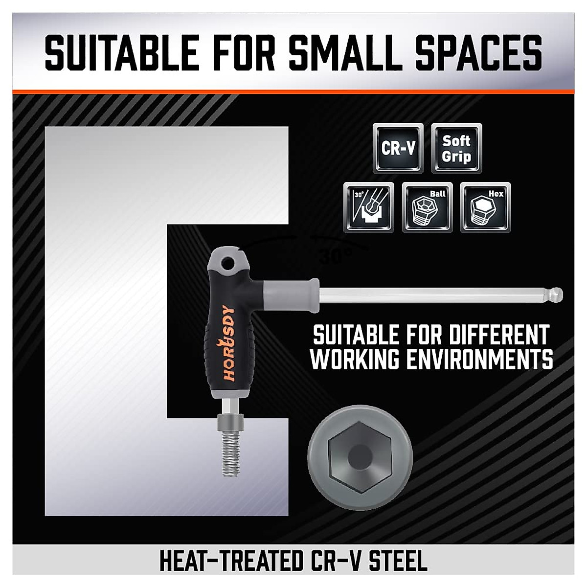 HORUSDY 18-Piece T-Handle allen wrench set, Inch/Metric Long Arm Ball End Hex Key Wrench Set, MM(1.5mm-10mm) SAE(1/16"-3/8")