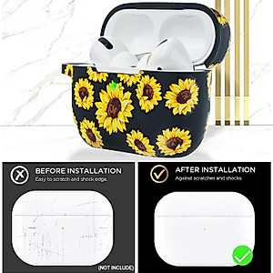 Flower Airpods Pro 2 Case Soft Silicone 2022 - YOMPLOW Case Cover Flexible Skin for Apple AirPod Pro 2nd Charging Case Floral Print Cute Women Girls Protective Skin with Keychain - Black/Sunflower