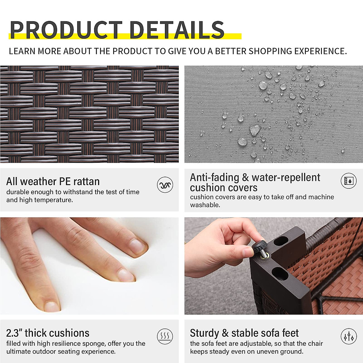 Outdoor PE Wicker Chaise Lounge Set, Patio Lounge Chairs, Outside Poolside Lounger Furniture Set of 3, Brown Rattan Recliners with Adjustable Backrest, Grey Cushions, and Storage Table