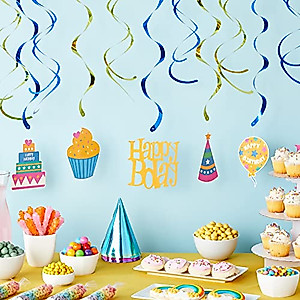 BLUE PANDA 30 Pack Hanging Happy Birthday Swirl Decorations, Party Streamers for Ceiling (35-38 in)