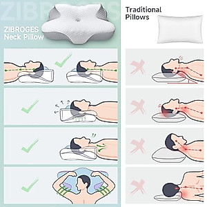 zibroges Cervical Pillow, Memory Foam Pillow for Neck Head Shoulder Pain Relief Sleeping Supports Your Head, Cooling Ergonomic Orthopedic Contoured Neck Bed Pillow for Side, Back,Stomach Sleepers