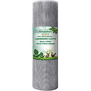 AMAGABELI GARDEN & HOME Hardware Cloth 1/2 Inch 48inx100ft 19 Gauge Vinyl Coated Square Chicken Wire Fence Mesh Roll Raised Garden Bed Plant Supports Poultry Netting Cage Snake Fence BG483