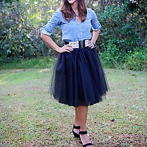 WDPL Women's A Line Short Knee Length Tutu Tulle Prom Party Skirt Large Black