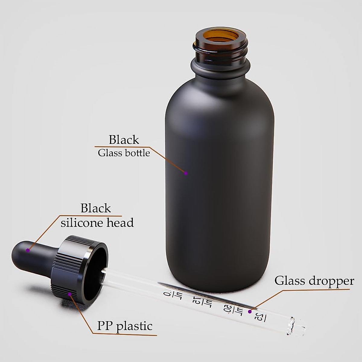 seafulee 60ml Black Coated Glass Bottle with Glass Eye Dropper, 2 oz Capacity,UV Safe Bottles for Essential Oils and Aromatherapy (Pack of 12)