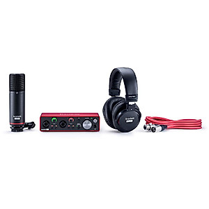 Focusrite Scarlett 2i2 Studio 3rd Gen 2-in, 2-out USB Audio Interface with Microphone & Headphones, Tripod Mic Stand + Boom, Headphone Holder, Pop Filter & 2x XLR Cable Bundle