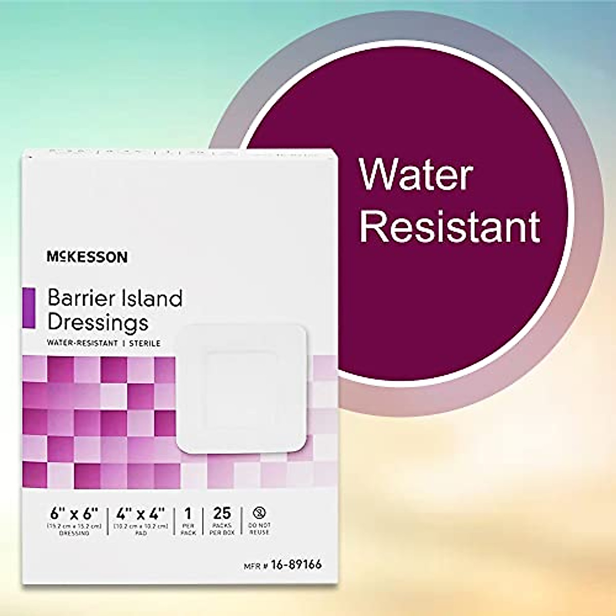 McKesson Barrier Island Dressing, Sterile, Water-Resistant, 6 in x 6 in, 25 Count, 1 Pack