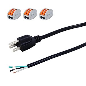 12FT 18AWG Power Cord Pigtail 3 Prong Open Wiring End Heavy Duty SJT Replacement Power Cord Cable NEMA 5-15P Male Plug, Power Cable 10A, 1200W at 120VAC