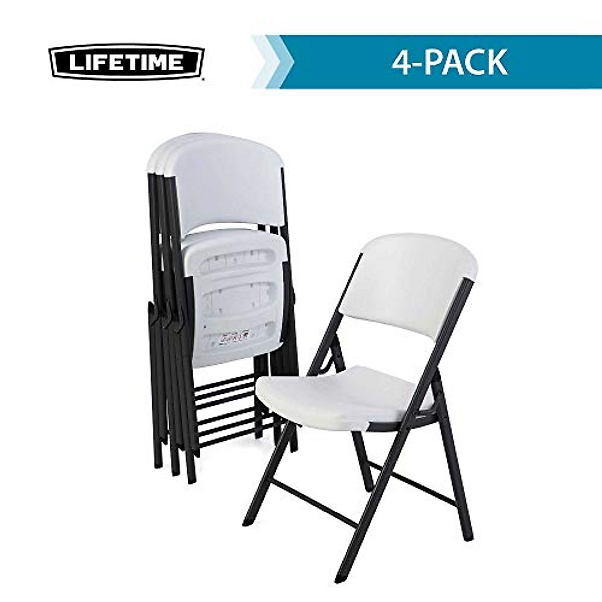 LIFETIME Commercial Grade Folding Chair, 4 Pack,High-Density Polyethylene, White Granite
