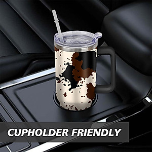 thmasamwr Cow Print Tumbler with Lid and Straw, Stainless Steel 40oz Tumbler with Handle, Cow Print Travel Coffee Mug Water Bottle, Highland Cow Gifts Cups for Women and Girls