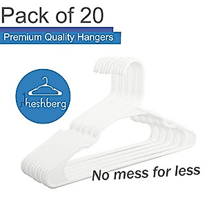 Heshberg Plastic Notched Hangers Space Saving Tubular Clothes Hangers Standard Size Ideal for Everyday Use on Shirts, Coats, Pants, Dress, Skirts, Etc. (20 Pack, White)