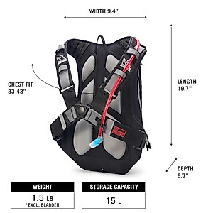 USWE Airborne - Hydration Pack with Hydration Bladder, Bounce Free Backpack for MTB, Cycling, Mountain Biking (15L, Black/Gray)