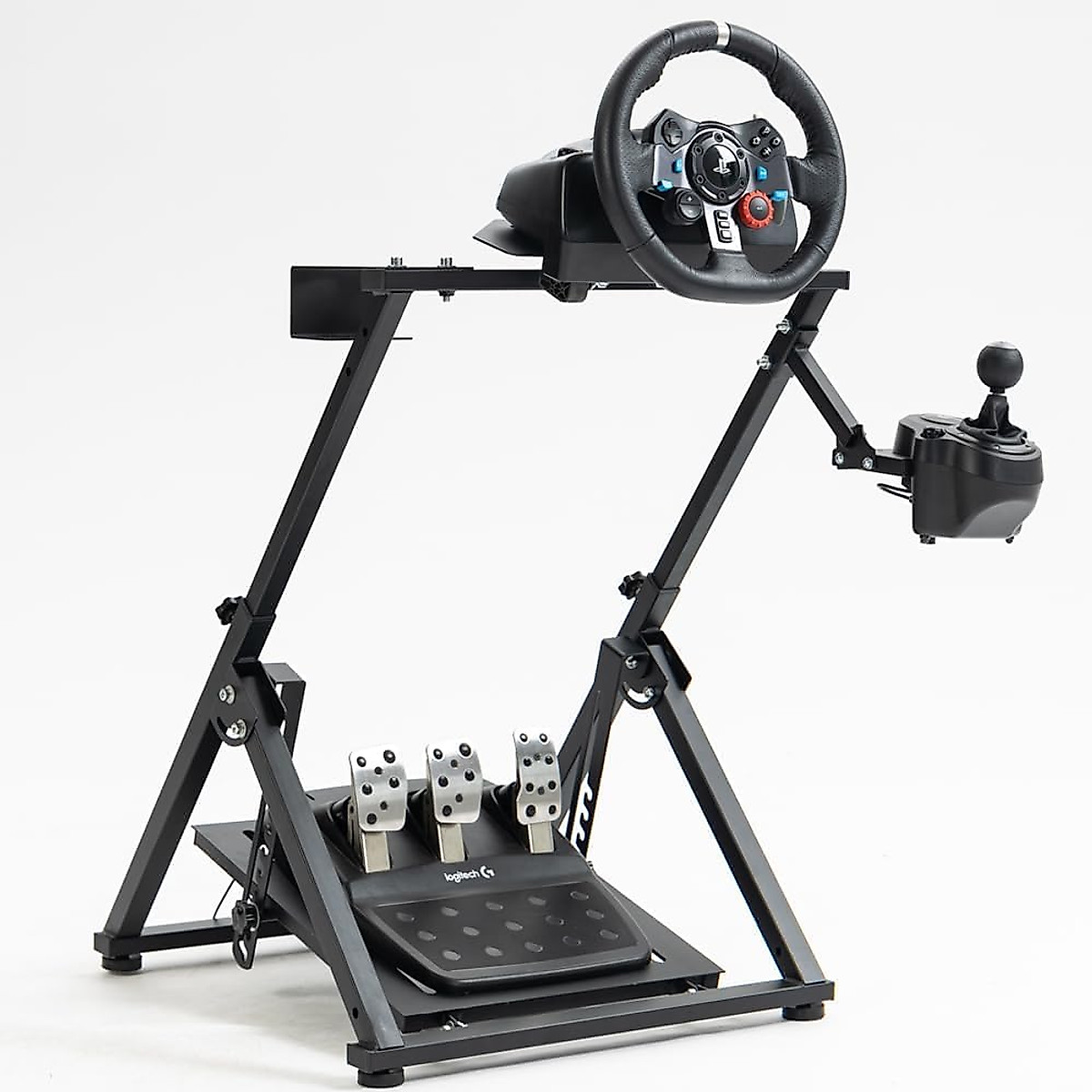 Supllueer Foldable Steering Wheel Stand Fit for Logitech Thrustmaster Fanatec G923 G25 G27 G29 G920 T248 T300RS T300 T500 X Shape Sim Racing Stand Racing Simulator, No Shifter Handbrake Wheel Pedal