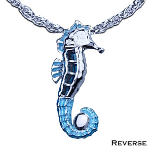 NAUTORA Blue Seahorse Necklace -Enameled Sterling Silver with 18" Double Link Chain
