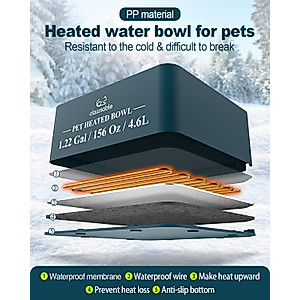 Extra Large Heated Water Bowl for Outdoor Dog & Cat, Outside Heated Dog Bowl Provides Drinkable Water in Winter, Heated Pet Bowl No Freeze Waterer Dish for Rabbit, Chicken, Duck, Squirrel