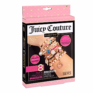 Make It Real - Juicy Couture Pink and Precious Bracelets - DIY Charm Bracelet Making Kit - Friendship Bracelet Kit with Charms, Beads & Cords - Arts & Crafts Bead Kit for Girls - Makes 8 Bracelets