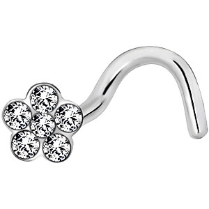 Forbidden Body Jewelry Flower Nose Rings, Flower nose ring, Flower Nose Stud, Nose Rings (18g Clear) Surgical Steel Crystal Flower, Nose Ring With Flower, Top Nose Stud