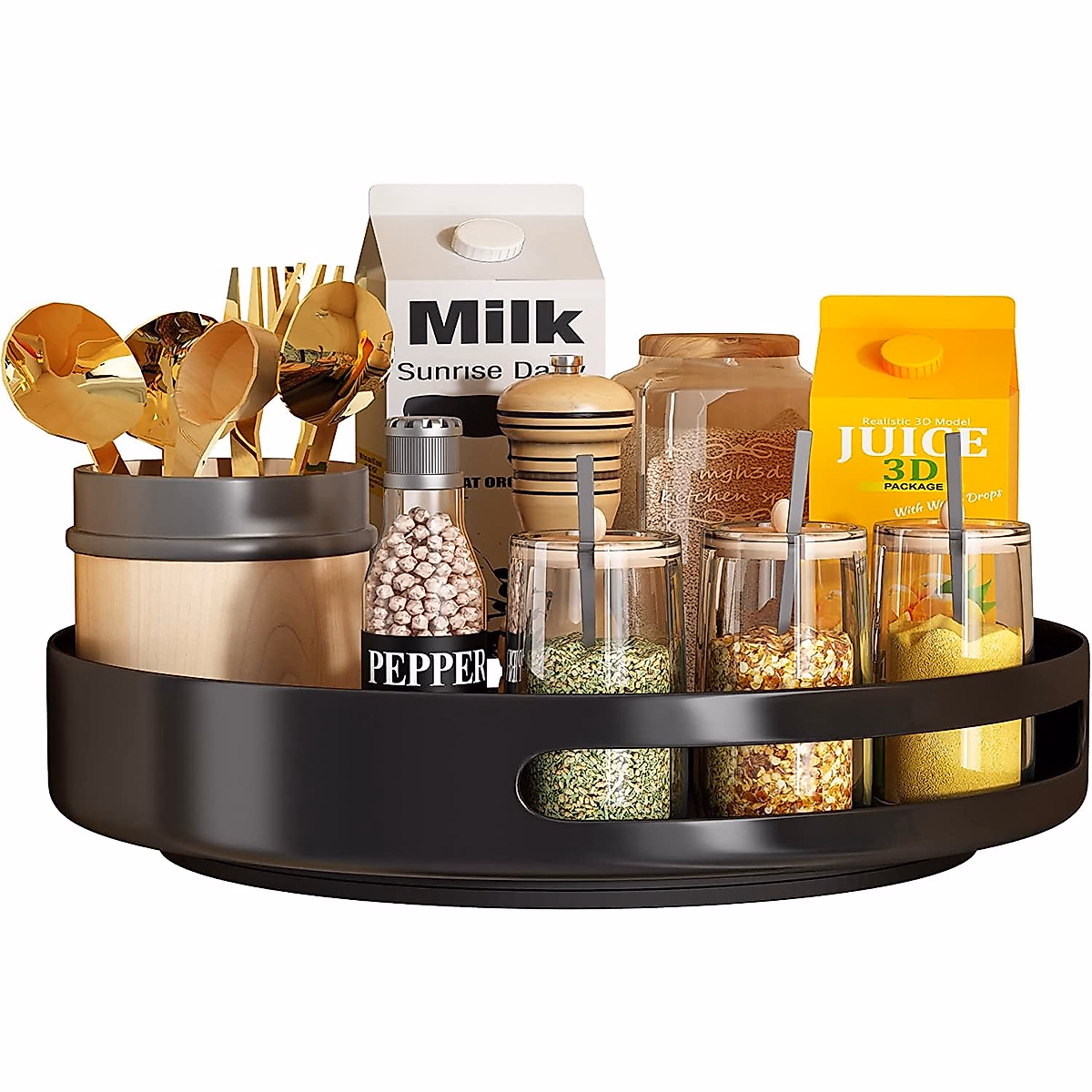 Lazy Susan Metal Revolving Spice Rack - 9 inch Kitchen Organizers and Storage for Counter Refrigerator Pantry Cabinet Cupboard Turntable, Black