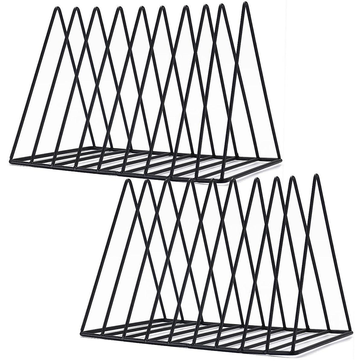 Sooyee 2 Pack 9 Slot Black Magazine Holder,Desktop File Sorter Organizer Triangle Bookshelf Decor Home Office