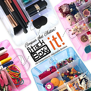 Stack Boxx Stackable Organizer and Storage Container (Pink) +Free Case | Be Clutter-Free, Be Happy! 5 Layers w/Handle -Perfect Solution for Kids Toys, Art Crafts, Jewelry, School & Office Supplies