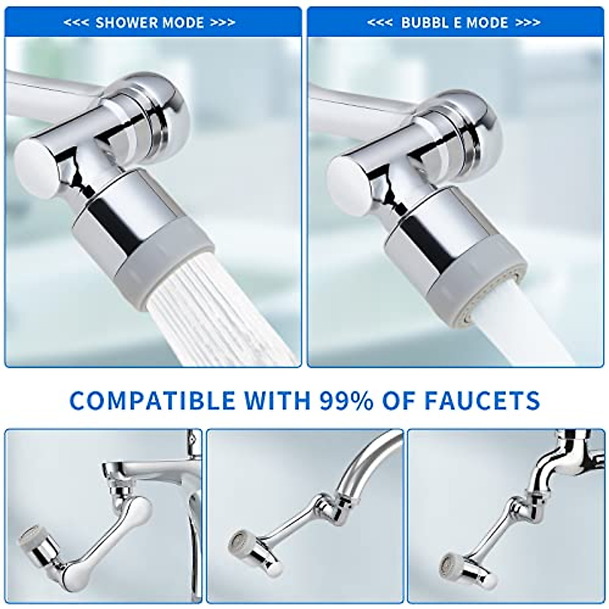 2Pcs Faucet Extender for Bathroom Sink, Universal 1080° Swivel Robotic Arm Faucet Aerator, Brass Sink Faucet Attachment with 2 Water Outlet Modes, for Kitchen & Bath Faucet Parts Replacement