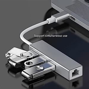 Beyori USB Hub,USB 3.0 Hub [5Gbps] with 10/100/1000M Ethernet and 3 USB 3.0 Ports for Laptop, USB Flash Drives, and Mobile HDD Silver (Color : Silver)