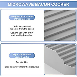 Microwave Bacon Maker, Food Grade Silicone Bacon Cooker for Microwave Oven Silicone Bacon Tray (Gray)