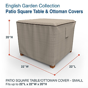 Budge P4A05PM1 English Garden Square Patio Table/Ottoman Cover Heavy Duty and Waterproof, Small, Two-Tone Tan