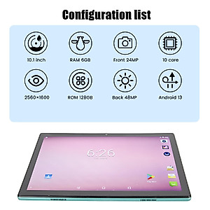 Yunir 10.1 Inch Tablet, 6GB RAM 128GB ROM, Octa Core CPU, Dual Camera, 5G WiFi, 4G LTE, Tablet with Case Keyboard, 100‑240V Compatible (US Plug)