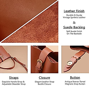 Town Bucket Vegan Leather Bag For Women (Burgundy Red) Hobo Retro Faux Casual Purse Classic Vintage Simple Shoulder Handbag