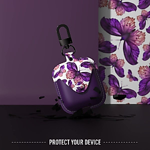 GuarzFun Leather AirPods 1st & 2nd case, AirPod case for Women Girls, AirPod Leather case with Secure snap Closure & Clip, Flower Leather AirPod case, Support Wireless Charging (Purple)