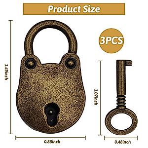 kathson Old Vintage Antique Style Mini Archaize Padlocks Key Lock with Key (Lot of 3,Antique,Love) (Antique Style)