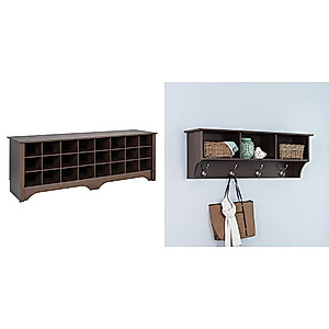 Prepac 24 Pair Shoe Storage Cubby Bench, Espresso & Entryway Cubbie Shelf, Espresso