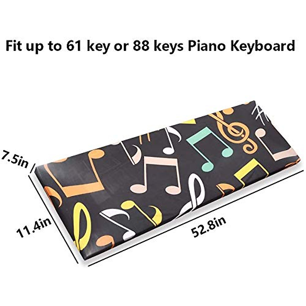 Piano Keyboard Cover,Stretchable Dust-proof Piano Cover with Adjustable Elastic Band for Electronic Keyboard,Digital Piano Keyboard Bags Cases Covers with Music Symbol Print, Suit for 61/88 Keys.