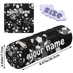 OMFUNS Sport Football Custom Pencil Case Soccer Ball Personalized Pencil Pouch for School Teen Girl Boy Kid Pencil Bag Pen Case Student Stationery Storage Cosmetic Makeup Bag Women