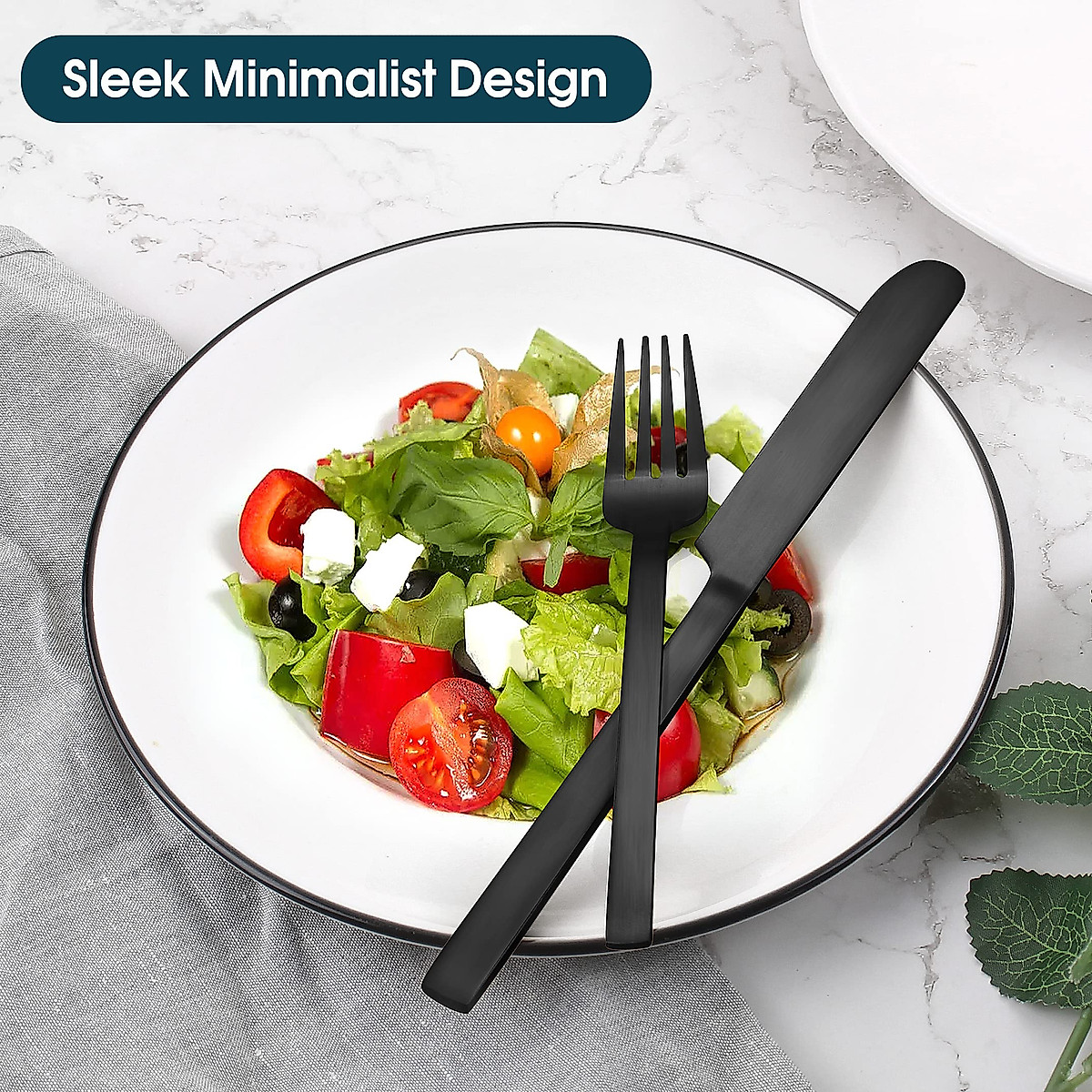 Barbbon 20 Pieces Matte Black Silverware Set，Stainless Steel Black Flatware Set, Food-Grade Cutlery Set for 4,Satin Finished Tableware Eating Utensil Set, Dishwasher Safe