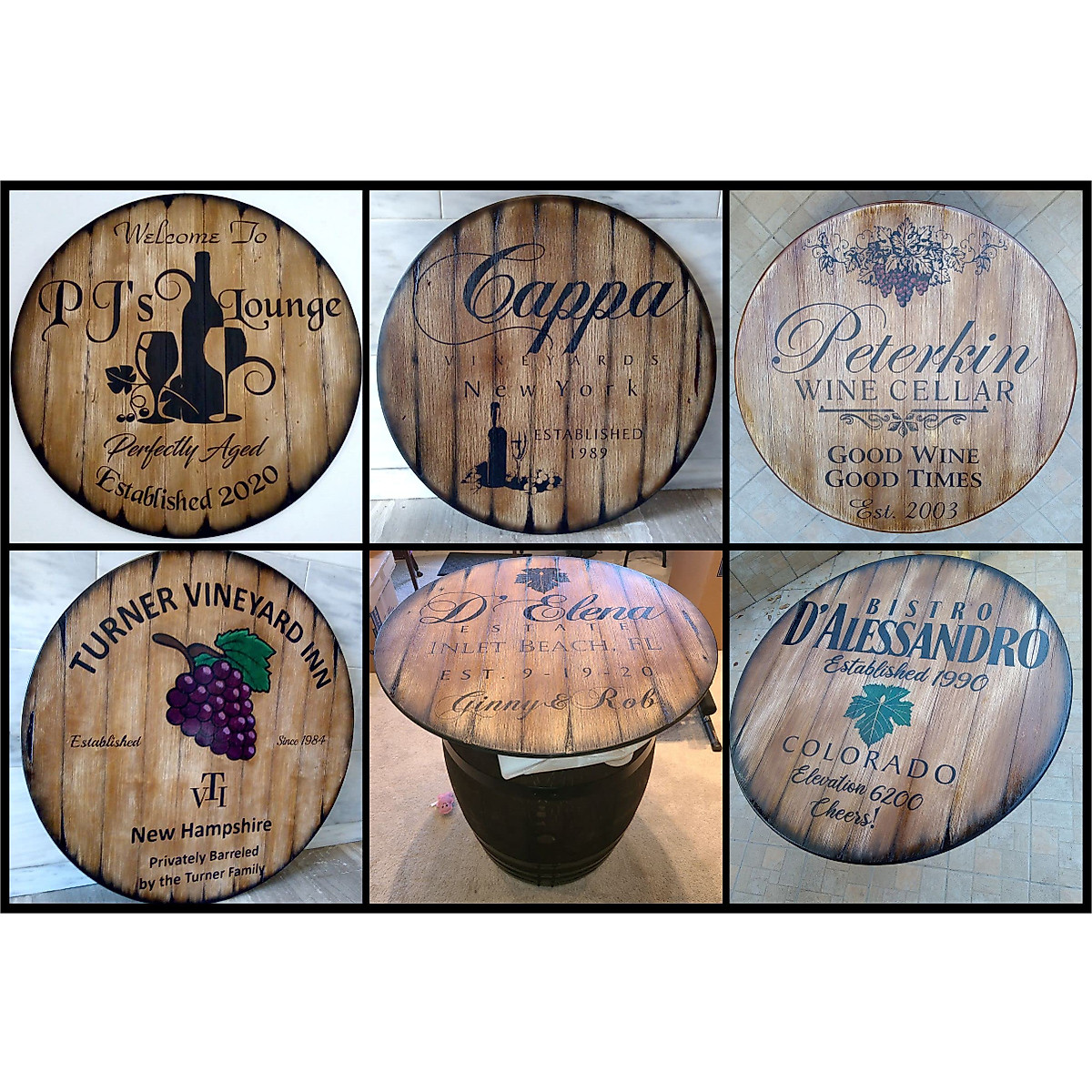 Personalized Table Top Inspired by Old Wine Barrels, Living Room Home Bar Man Cave Wood Furniture, Custom Gifts, Size 16/20/24/30/36/40/42/46 Inch