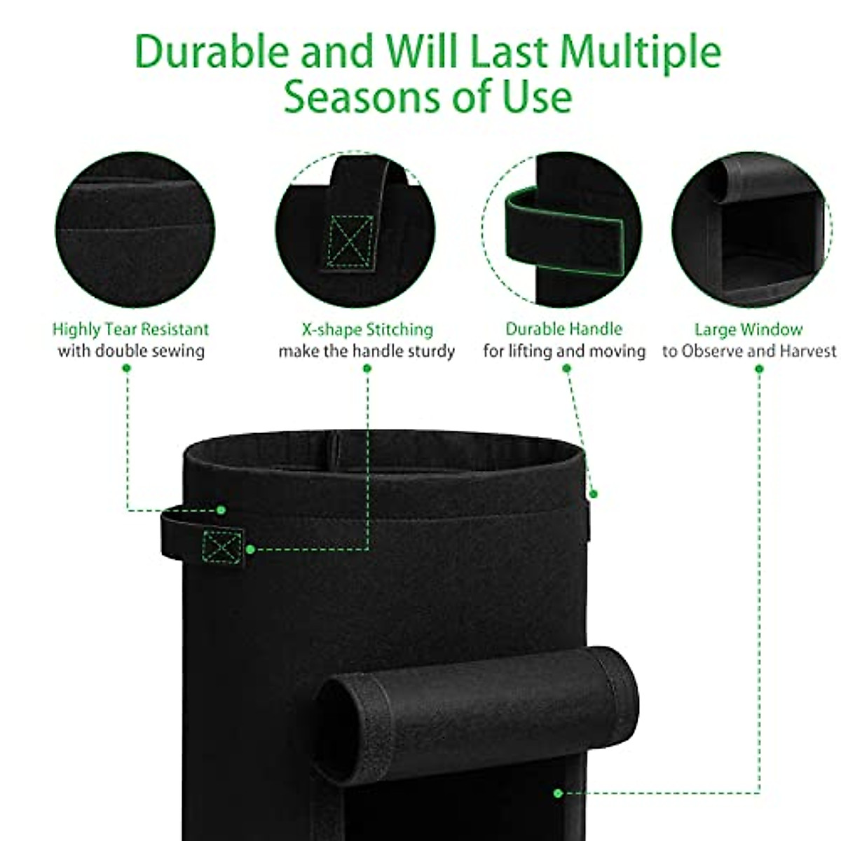 JJGoo 4 Pack Potato Grow Bags 10 Gallon with Flap, Heavy Duty Fabric Grow Bags with Handle and Harvest Window, Non-Woven Planter Pot Plant Garden Bags to Grow Vegetables Potato Tomato, Black