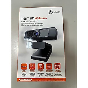j5create USB Streaming Webcam - 1080P HD with 360° Rotation, High Fidelity Microphone, Plug and Play for PC/Mac/Laptop/Desktop/Skype/YouTube/Zoom/Facetime, Suitable for Conferencing/Calling (JVCU100)