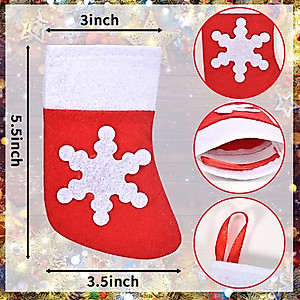 FUSHENMU 24 Pack Mini Christmas Stockings Felt Snowflake Xmas Stocking Red Sock Tableware Knife Spoon Fork Bag Candy Pouch Bag for Xmas Party Tree Dinner Table Home Ornaments
