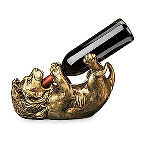 True Lion Polyresin Wine Bottle Holder Set of 1, Antiqued Bronze, Holds 1 Standard Wine Bottle