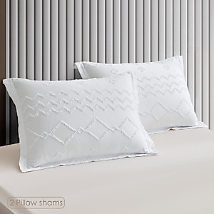 Melingo White Duvet Covers Tufted Duvet Cover Queen Size, Soft and Lightweight Duvet Covers Set for All Seasons, 3 Pieces Boho Embroidery Shabby Chic Bedding Set