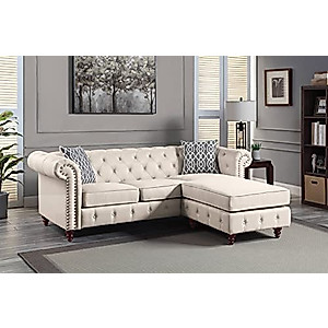 Acme Furniture Linen Upholstered Sectional Sofa with 2 Pillows, Beige