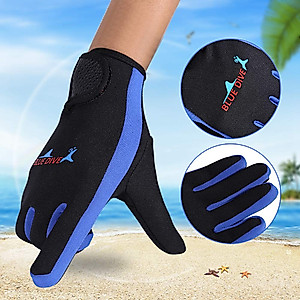 1Pair Diving Gloves Neoprene Non Skid Flexible Wetsuits Five Finger Gloves for Snorkeling Swimming Surfing Sailing Kayaking Diving(M Blue)