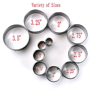 HAZOULEN Round Stainless Steel Cookie Biscuit Cutters Set in Storage Tin, Assorted Sizes, 11 Pieces