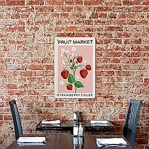Loyience Fruit Market tin Sign, Strawberry Fruit Print, Kitchen Art Print, Food Art,Pink Home Decor, Dining Room,Retro Signs Home Decoration Gifts for Mom,Dad and Friends Metal Tin Sign 5.5X8 Inch