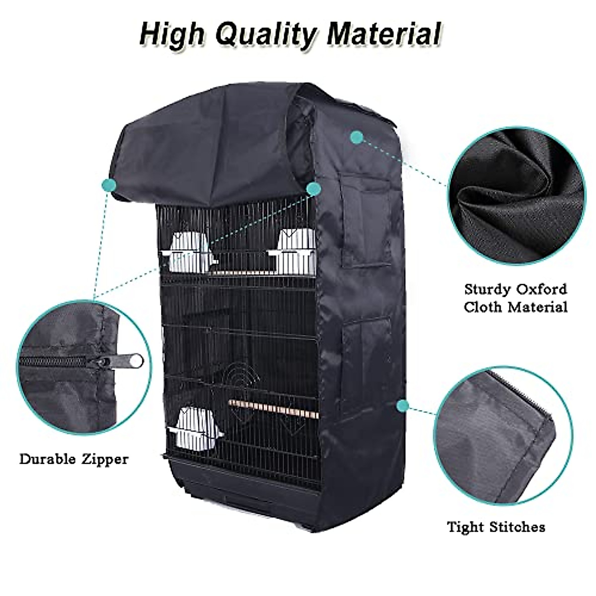 SYOOY Bird Cage Cover Good Night Birdcage Cover Universal Blackout Bird Parrot Cage Cover Durable Washable for Parakeets Lovebirds Budgies Macaw Conure Square Cages - Black