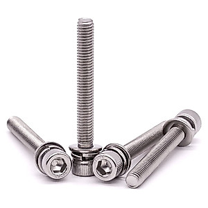 M5 x 40mm 30 PCS Socket Head Cap Screws with Flat Washer and Lock Washers, 304 Stainless Steel 18-8, Bright Finish, Full Thread, DIN912