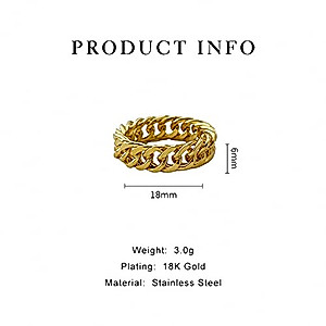Jana Winkle 6mm Minimalist 18K Gold Stainless Steel Rings Women Link Chain Ring Finger Rings