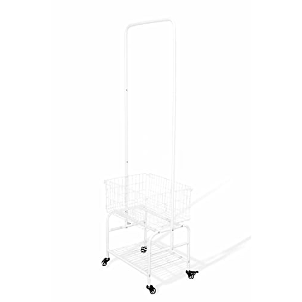 Rolling Laundry Basket with Wheels,Clothing Rack for Garment Hanger,Storage Metal Cart, White Color, Large Capacity Room Organization,Metal Movabel Laudry Basket, (White)